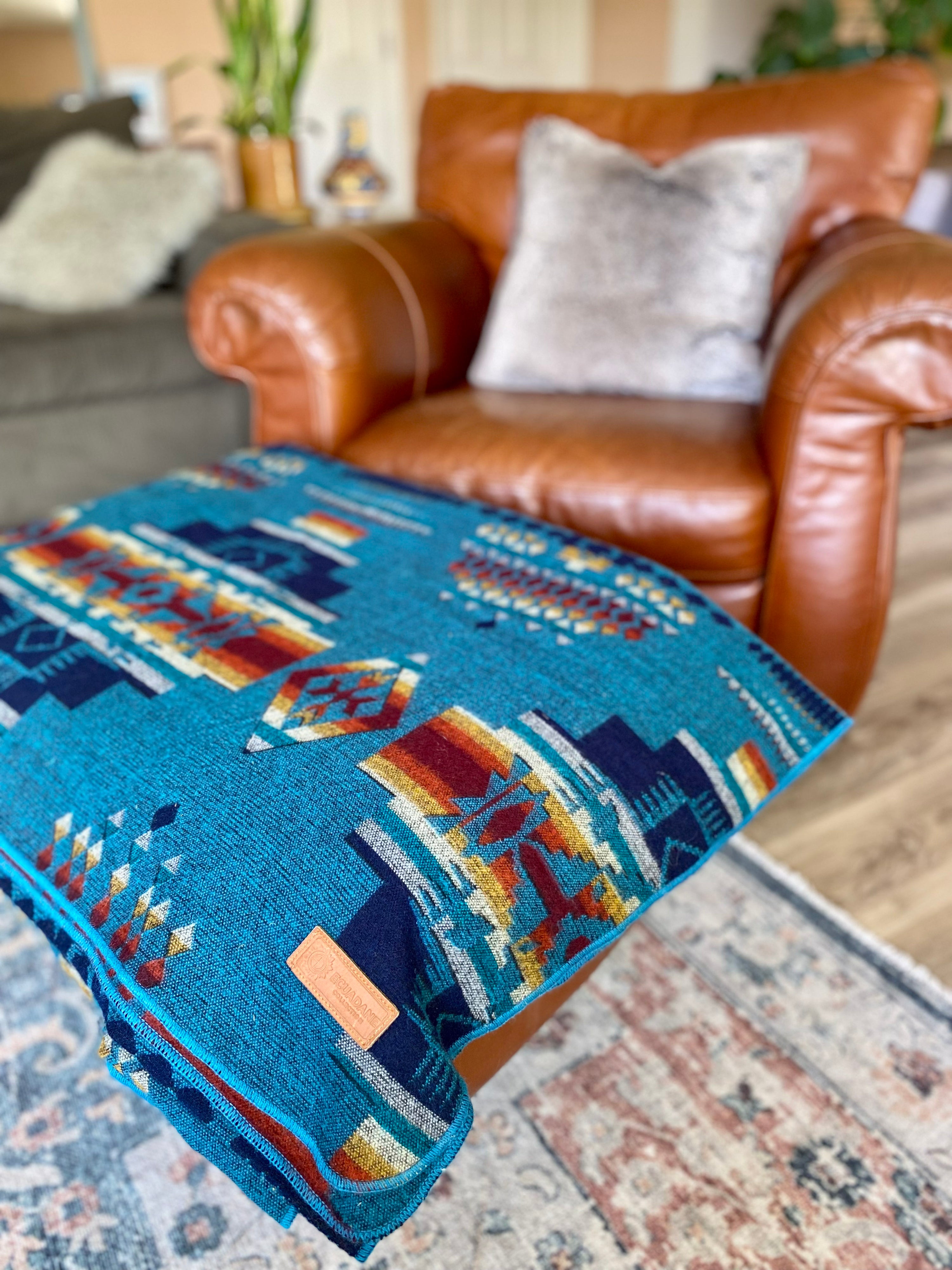 Artisan-Made Southwestern Queen-Sized Blanket - Andes Ocean | Shop Blankets